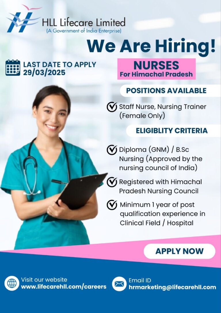 Himachal HLL Lifecare Staff Nurse Recruitment 2025 Notification out for 52 Posts, Apply Now